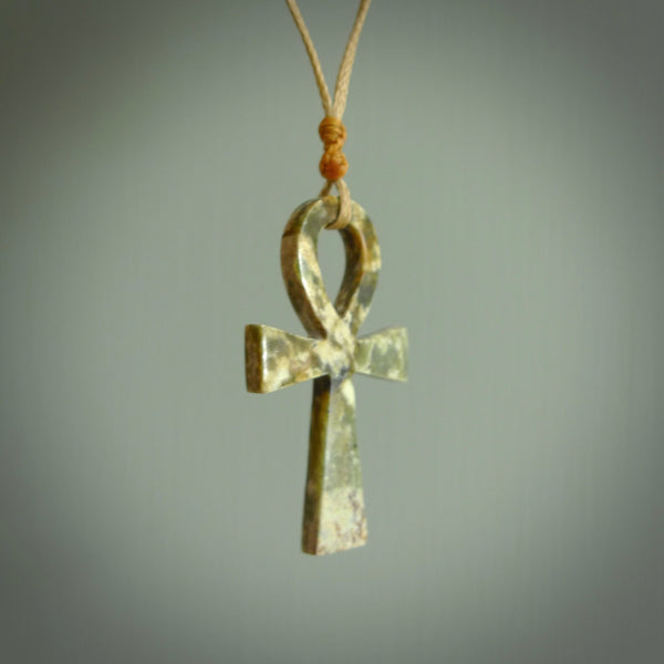 HAND CARVED JADE GREEN STONE ANKH CROSS PENDANT. JADE ANKH NECKLACE ...