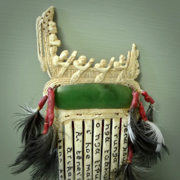 HAND CARVED TRADITIONAL MAORI HERU COMB. ONE ONLY BONE HE WAKA COMB ...