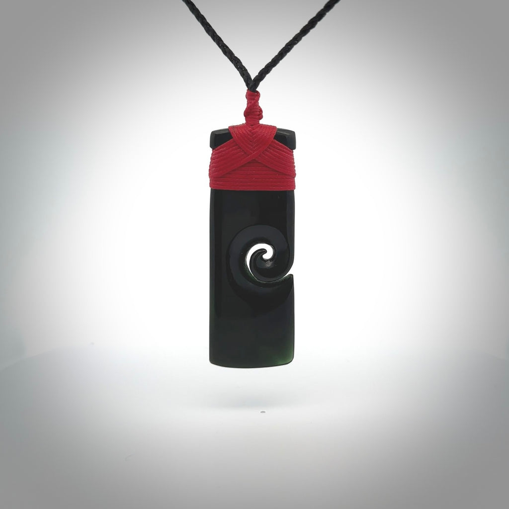 HAND CARVED NEW ZEALAND TANGIWAI TOKI PENDANT. TOKI WITH KORU NECKLACE ...