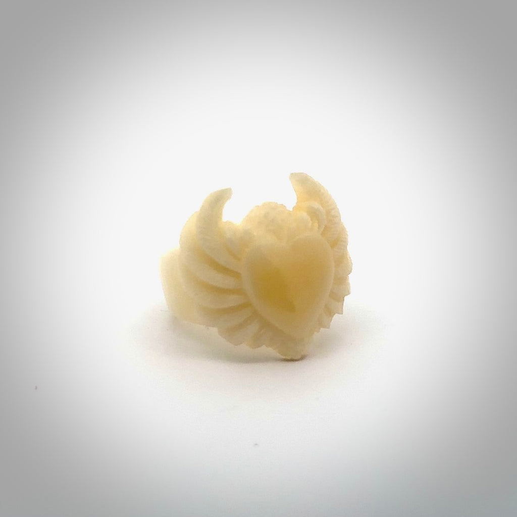 HAND CARVED NATURAL BONE WINGED HEART RING. HAND CARVED BONE RING – NZ ...