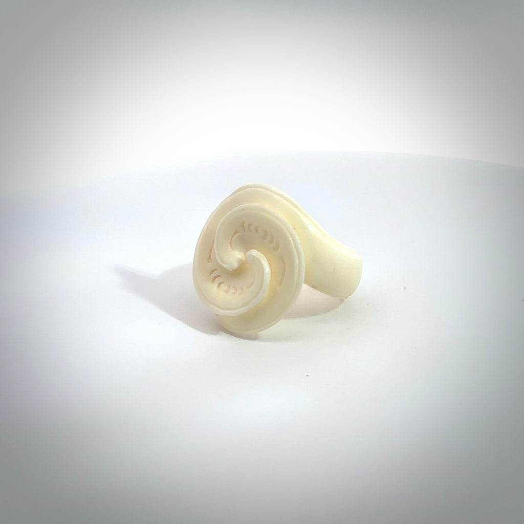 HAND CARVED NATURAL BONE KORU RING. HAND CARVED BONE KORU RING – NZ Pacific