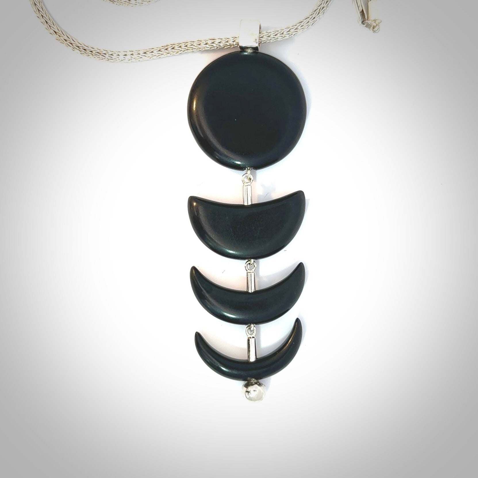 HAND MADE BLACK JADE MOON PHASES WITH SILVER PENDANT. MOON PHASES ART ...