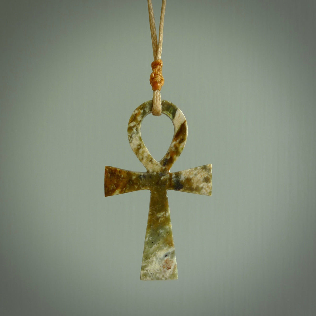 HAND CARVED JADE GREEN STONE ANKH CROSS PENDANT. JADE ANKH NECKLACE ...