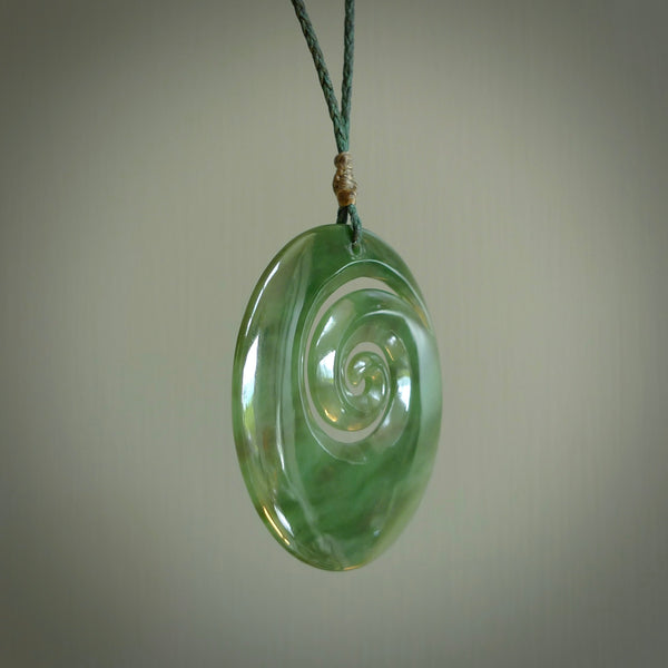 HAND CARVED LARGE BRITISH COLUMBIAN JADE KORU PENDANT. LARGE JADE KORU ...