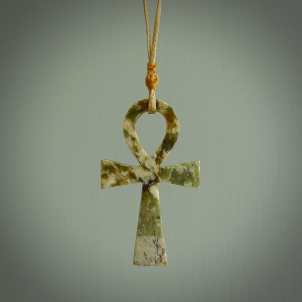 HAND CARVED JADE GREEN STONE ANKH CROSS PENDANT. JADE ANKH NECKLACE ...