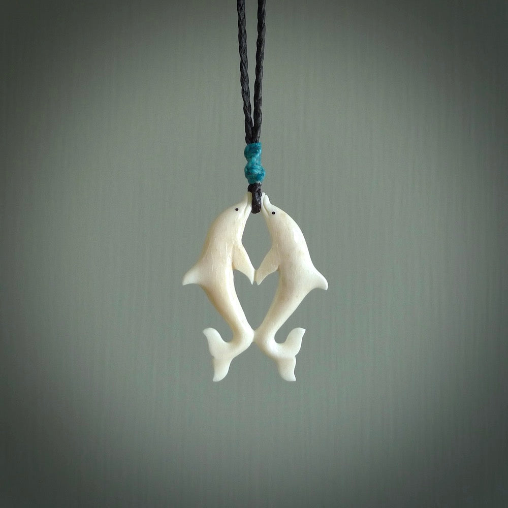 HAND CARVED NATURAL BONE DOUBLE DOLPHIN PENDANT. HAND MADE DOLPHINS ...