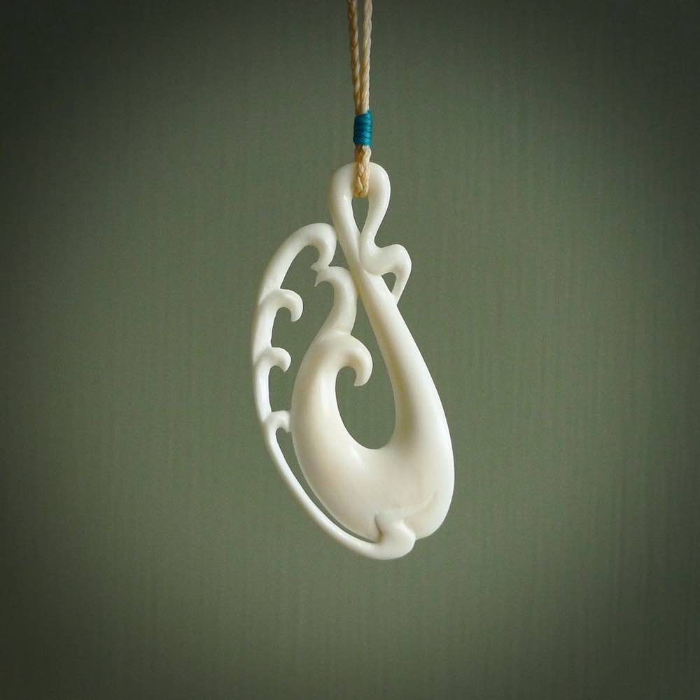 HAND CARVED NATURAL BONE KORU PENDANT. HAND MADE REAL BONE NECKLACE ...